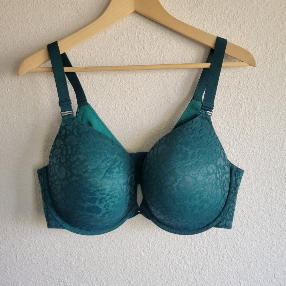Cacique Boost Plunge Green Lace Leopard Print Bra Wom… - Gem